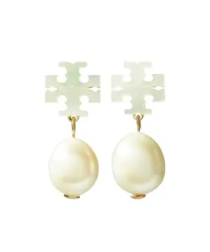 Tory Burch Pearl Drop Cross Stud Earrings