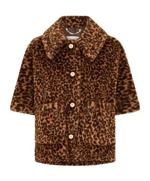 Max Mara Faux Fur Leopard Print Shawl Jacket