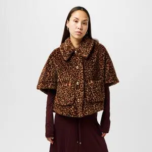 Max Mara Faux Fur Leopard Print Shawl Jacket