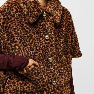 Max Mara Faux Fur Leopard Print Shawl Jacket