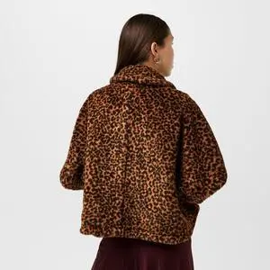 Max Mara Faux Fur Leopard Print Shawl Jacket