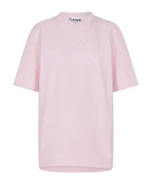GANNI Logo Embroidered Heart T-shirt - Pink