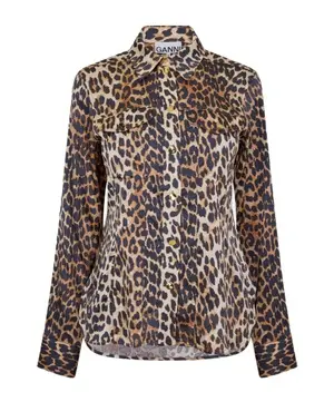 GANNI Slim Fit Leopard Print Shirt