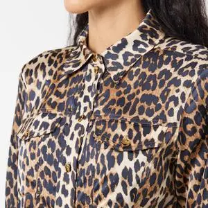 GANNI Slim Fit Leopard Print Shirt