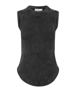 Off-White Sleeveless Round Neck Tank Top With Irregular Hem