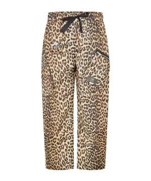GANNI Leopard Print Cargo Pants With Drawstring Waist - Nude