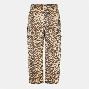 GANNI Leopard Print Cargo Pants With Drawstring Waist - Nude