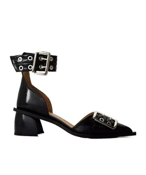GANNI Buckled Block Court Shoes - Black
