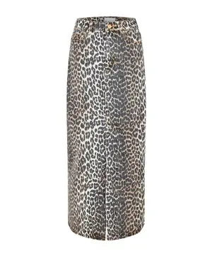 GANNI Stylish Leopard Print Versatile Midi Skirt - Black