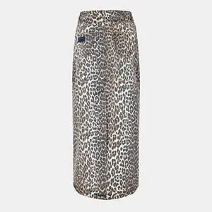 GANNI Stylish Leopard Print Versatile Midi Skirt