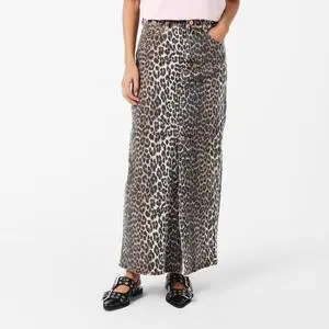 GANNI Stylish Leopard Print Versatile Midi Skirt
