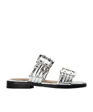 GANNI Buckled Open Toe Slides - Black