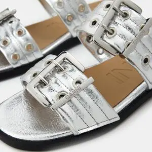 GANNI Buckled Open Toe Slides - Black