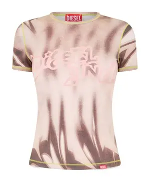DIESEL® Diesel Crew Neck Printed Short Sleeve T-Shirt Nude