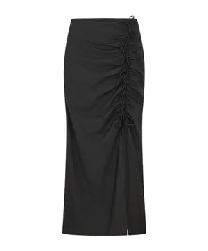 GANNI Solid Color Minimalist Fashion Midi Skirt - Black