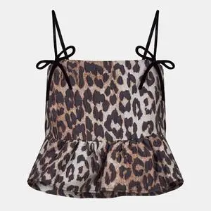 GANNI Leopard-print Camisole Top With Peplum Hem