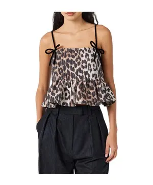 GANNI Leopard-print Camisole Top With Peplum Hem