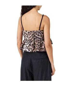 GANNI Leopard-print Camisole Top With Peplum Hem