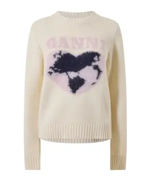 GANNI Printed Heart Knit Sweater
