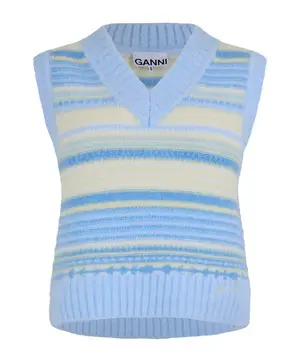 GANNI V-neck Knit Vest - Blue