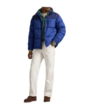 Polo Ralph Lauren Color-blocked Down Jacket With Detachable Hood - Blue