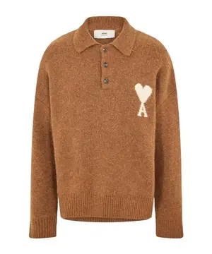 AMI Paris Adc Knit Polo Sn54 - Brown