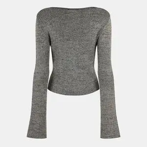 GANNI Long-sleeve Ribbed Knit Top With Square Neckline And Lace-up Detail