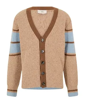 AMI Paris Knitted Cardigan With Striped Sleeves