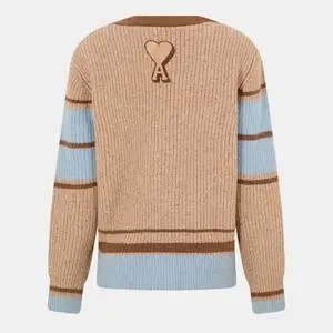 AMI Paris Knitted Cardigan With Striped Sleeves