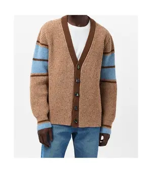 AMI Paris Knitted Cardigan With Striped Sleeves