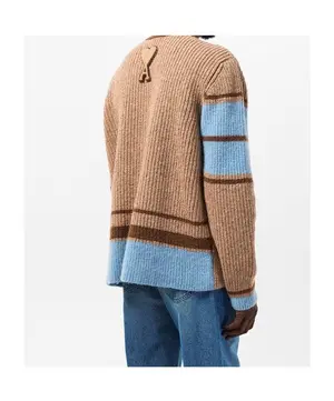AMI Paris Knitted Cardigan With Striped Sleeves