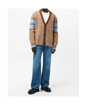 AMI Paris Knitted Cardigan With Striped Sleeves