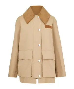 GANNI Camel Twill Midi Jacket With Contrasting Collar - Nude