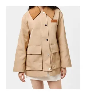 GANNI Camel Twill Midi Jacket With Contrasting Collar