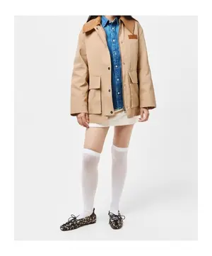 GANNI Camel Twill Midi Jacket With Contrasting Collar