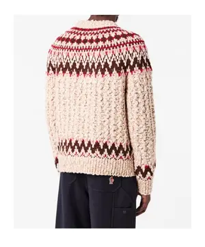 Moncler Fair Knit Sweater With Three-color Collar - Nude