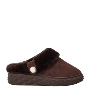 JIMMY CHOO Suede Shearling Lined Slippers