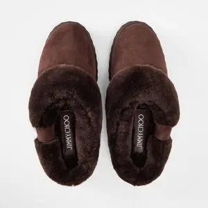 JIMMY CHOO Suede Shearling Lined Slippers