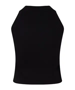 Off-White Cropped Ribbed Mock Neck Halter Tank Top - Black