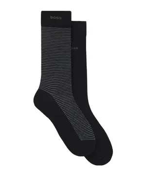 Hugo Boss Striped Long Breathable Pure Cotton Socks - Black