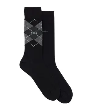 Hugo Boss Breathable Diamond Pattern Mid-calf Socks - Black