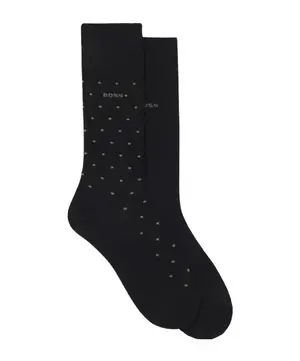 Hugo Boss Cotton Breathable Dotted Pattern Long Cotton Socks - Black
