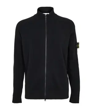 Stone Island Logo Patch Knit Cardigan - Black