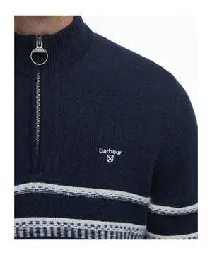Barbour Long-sleeved Zip-up Sweater With Patterned Trim - Navy