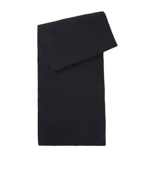 Hugo Boss Ribbed Knit Scarf With Logo Detail - Black