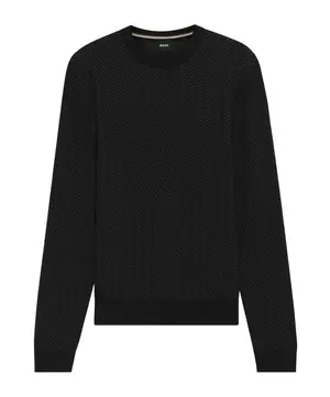 Hugo Boss Herringbone Crew Neck Knit Sweater - Black