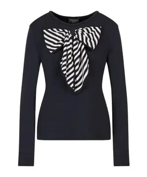 Emporio Armani Fitted Knit Top With Draped Bow Detail