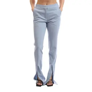 Off-White Wool Blend Slim Pants With Slit Hem
