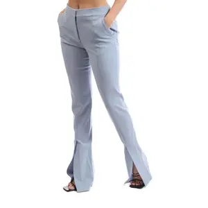 Off-White Wool Blend Slim Pants With Slit Hem