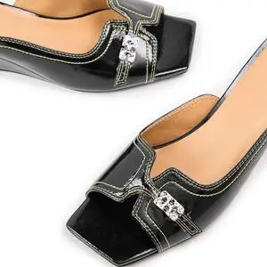 GANNI Open-toe Wedge Mules With Embellished Vamp